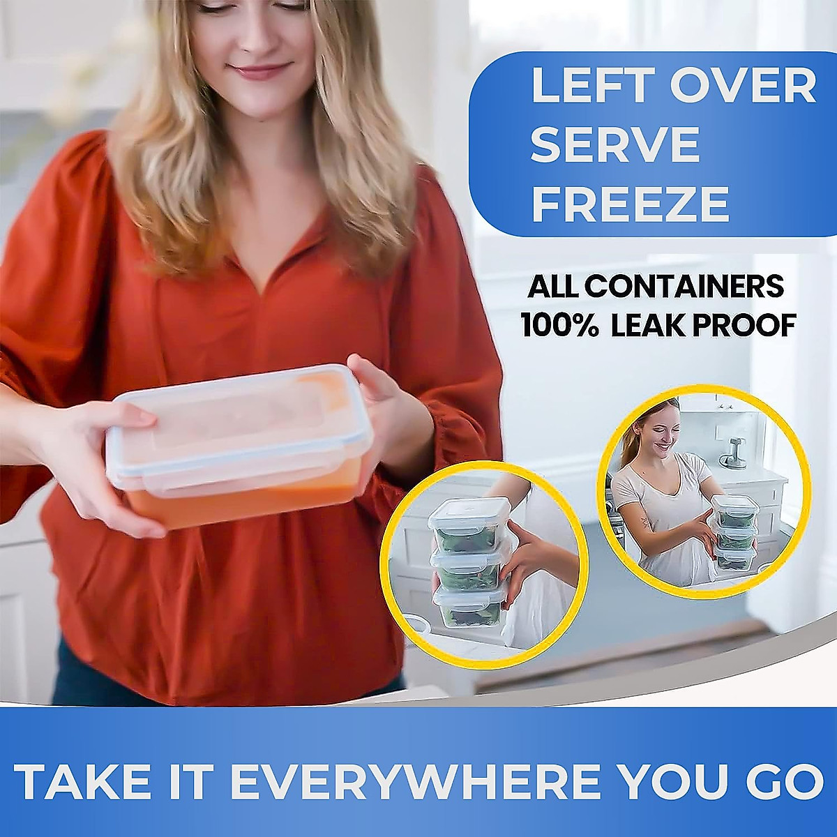 Shazo HUGE SET - 54 PCS - Food Storage Containers w/Airtight Lids (21 contianers + 21 Lids) w/6 Mini Containers, Leak Proof Lunch/Bento Box - BPA Free Freezer Safe - Plastic Storage Container Set