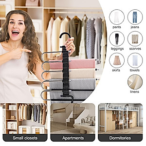 Hangers Space Saving 5 Tier Pant Hangers, Abarackie Space Saving Hangers, Closet Organizers and Storage for Pants Jeans Skirts Scarf Legging, Anti-Slip, Plastic Hooks, 2 Packs, Black