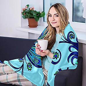 Plush Blanket Throw Blanket Warm Cozy Soft Microfiber Blankets, Blue Peacock Cartoon Retro Pattern