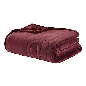 Woolrich Plush to Berber Electric Blanket Ultra Soft Knitted, Super Warm and Snuggly Cozy with Auto Shut Off and Multi Heat Level Setting Controllers, Throw (60 in x 70 in), Garnet