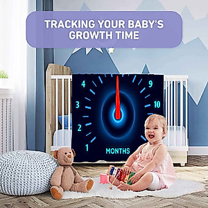 PHMOJEN Racing Car Theme Baby Monthly Milestone Blanket, Speed Table Speedometer Blue Black Background, Newborns 1 to 12 Months Unisex Include 4 Frames and 1 Headband 47"x47"BTWYPH41