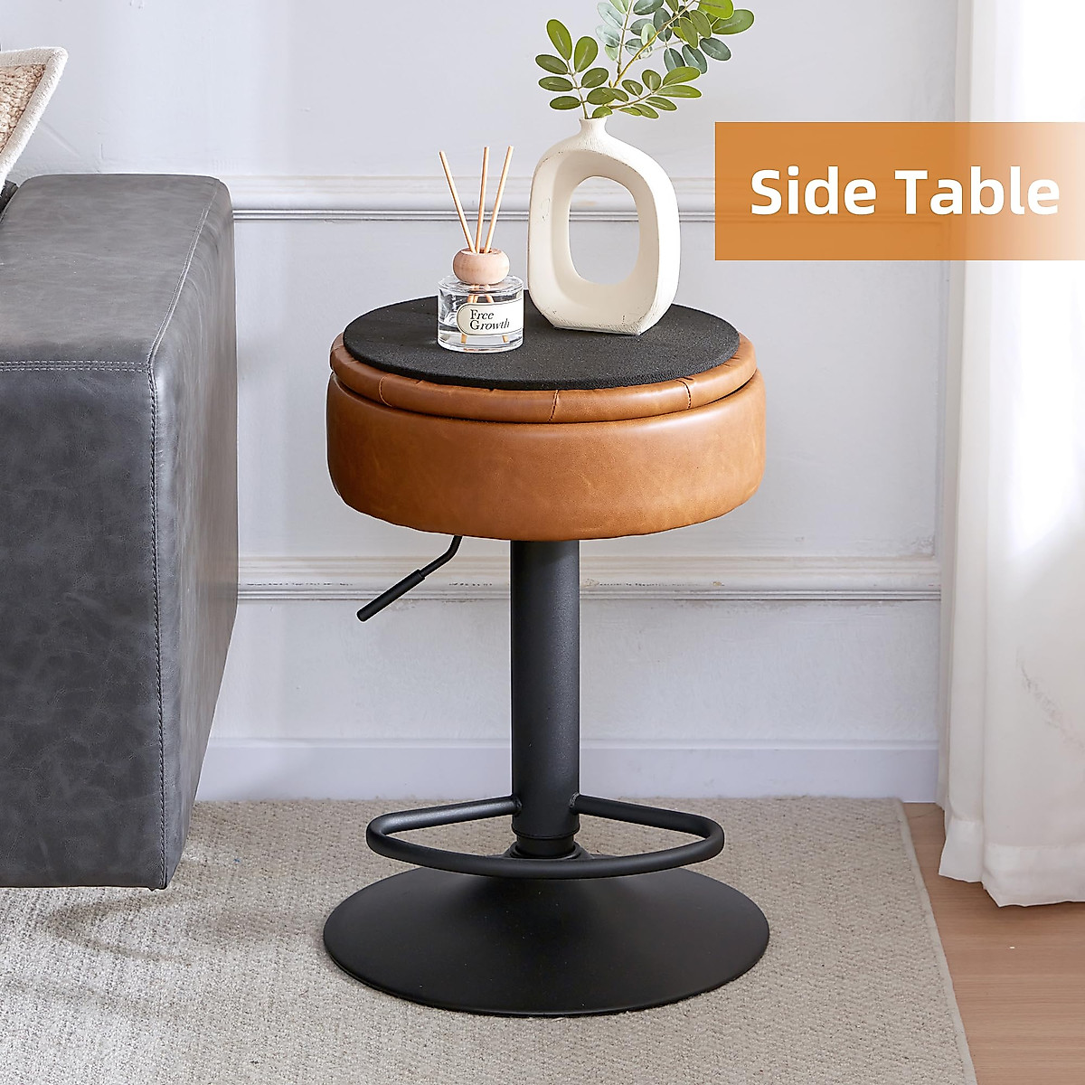 RUCUKEN Storage Bar Stools Adjustable Bar Stool Chair Swivel Bar Stools Modern Bar Stools Round Bar Stools