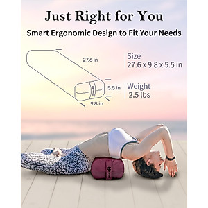 Tumaz Yoga Bolster Set - Rectangular Yoga Bolster Pillow for Restorative Yoga, Soft Meditation Pillow with Carry Handle and 8-Feet Yoga Strap, Machine Washable Cover