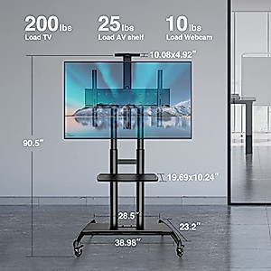 PERLESMITH Mobile TV Stand for 55-90 Inch Flat/Curved Screen TV Max VESA 800x500mm Outdoor TV Cart with Height Adjustable AV Shelf- UL Certificated Rolling Floor TV Stand Holds up to 200Lbs (PSTVMC07)