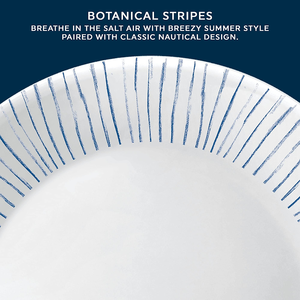 Corelle 6-Piece 10.25" Vitrelle Glass Dinner Plates, Lightweight, Chip/Scratch Resistant - Botanical Stripes