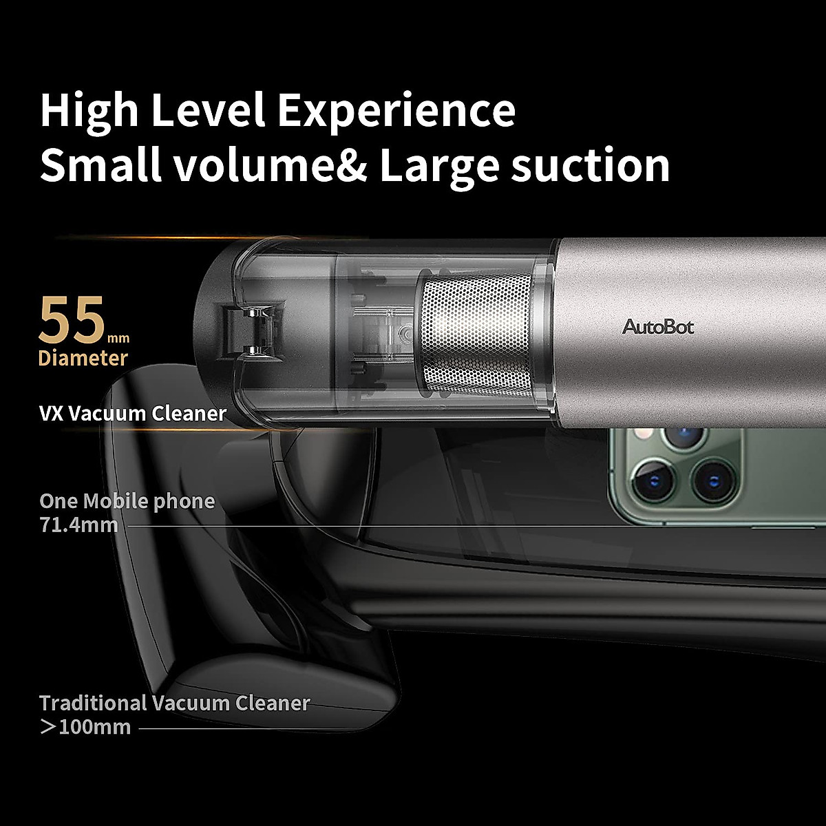 AutoBot Car Vacuum, VX 16,000Pa Handheld Vacuum Cleaner with Powerful Suction, Mini Hand Vacuum with 30 Mins Runtime & 100 ML Dustcup, Portable Hand Held Vacuum with Single Touch Empty