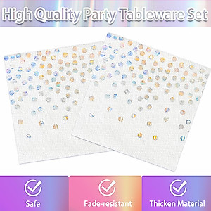 202Pcs Iridescent Party Plates Nanpkins Birthday Party Supplies Iridescent Paper Tableware Set witch Disposable Tablecloths for Mermaid Birthday Wedding Party Decorations Serve 25