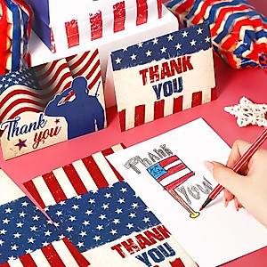 Pasimy 120 Sets Patriotic Thank You Cards with White Envelopes 2024 Upgrade 4th of July Cards American Flag Greeting Cards Bulk Note Cards for Veterans Memorial Independence Day Party Favor Gifts