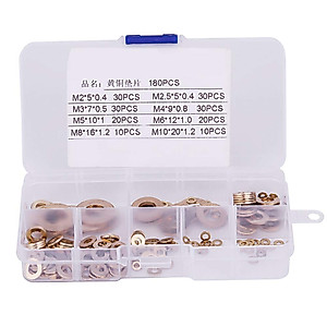 180Pcs Brass Flat Washer Assortment Set with Box M2/M2.5/M3/M4/M5/M6/M8/M10 Metal Washers