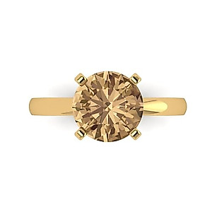 Clara Pucci 3.0 ct Round Cut Solitaire Brown Champagne Simulated Diamond Bridal Designer Anniversary Engagement Ring in 14k Yellow Gold