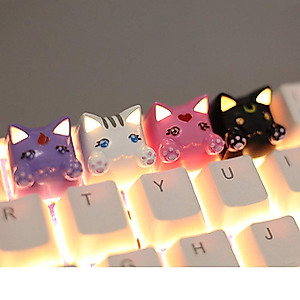 HFSECURITY 3D Resin White Purple Pink Black Cute Cartoon Cat Design Backlit Keycaps for Cherry Mx Switch Mechanical Gaming Keyboard (Blackcatkeycap)