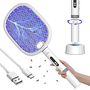 PALONE Electric Fly Swatter, Bug Zapper Racket with Light, Type-C Rechargeable Mosquito Swatter, 3000V Detachable Automatic Fly Zapper with Dual Modes, Mosquito Killer for Indoor Outdoor 1 Pack