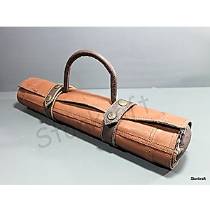 StonKraft - 19" x 15" (Chess Board Size 12" x 12") Roll-Up Leather Chess Set with Wooden Chess Pieces - Brown | Comes with Innovative Carry Pouch