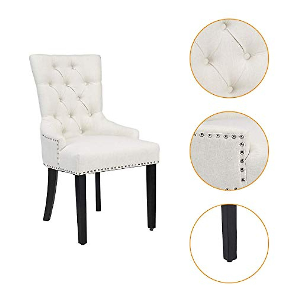 CangLong Modern Elegant Button-Tufted Upholstered Fabric With Nailhead Trim Side Chair for Dining Room Accent Chair for Bedroom, Set of 2, Beige