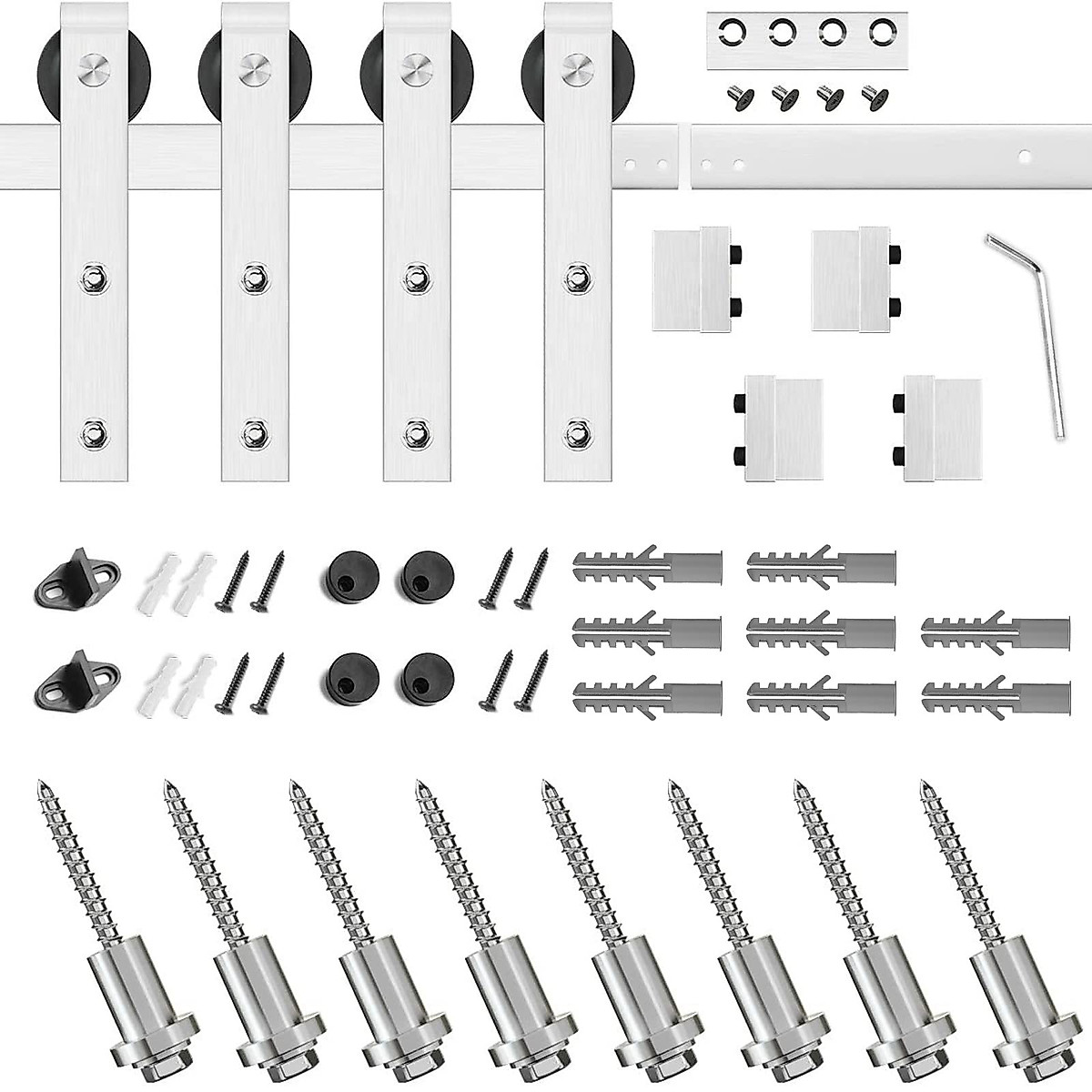 SMARTSTANDARD 10ft Siliding Barn Door Hardware Kit Brushed Nickel Double Door Easy to Install Fit 30" Wide Door Panel (J Shape Hanger)