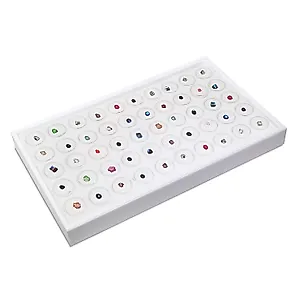 Ikee Design 50 White Foam Gem and Bead Storage Jars Showcase Stackable Display Tray Storage Box for Collectibles, Home Organization, 14.75 W x 8.25 D x 1 H in
