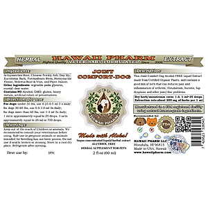 HawaiiPharm Joint Comfort-Dog, Veterinary Natural Alcohol-Free Liquid Extract, Pet Herbal Supplement 2 oz