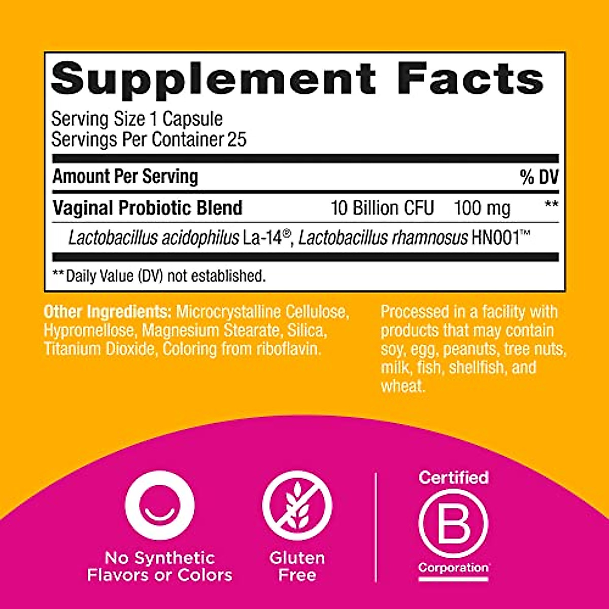 OLLY Happy Hoo-Ha Capsules, Probiotic for Women, Vaginal Health and pH Balance, 10 Billion CFU, Gluten Free - 25 Count