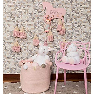 Leadtimes Pink Cotton Rope Storage Baskets 12.6" x 12.6" x 14.6" Woven Baby Cute Pompoms Orangizer Bins for Laundry, Cloths, Home Decoration
