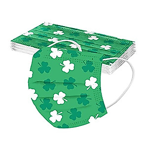 50Pack Women's Disposable St. Patrick's Day Masks Disposable Women Adult Green Anti-Dust Irish Clover St. Paddy's Day