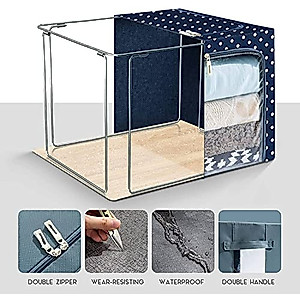 Blushbees® Oxford Fabric Collapsible Storage Boxes for Clothes/Quilts/Linen with Metal Supports (PACK OF 4 BOXES - LARGE SIZE 20×16×15 INCH)