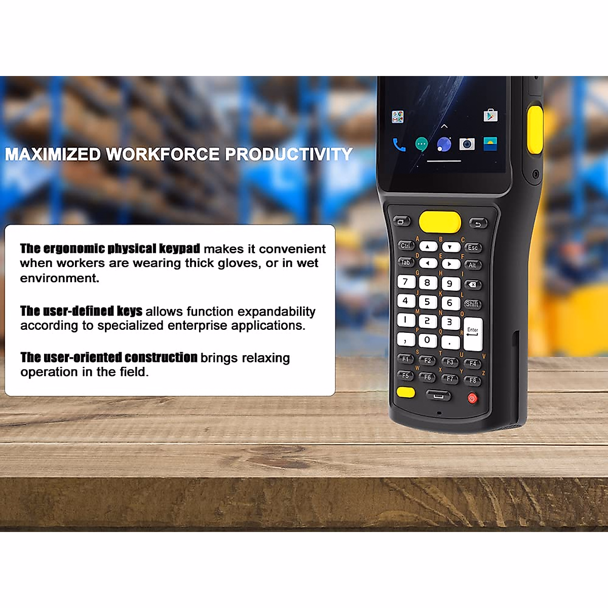 Rugged Android Handheld PDA Warehouse Inventory Barcode Scanner, Integrated Zebra 2D Scan Engine, Physical Keypad, GPS, WiFi & 4G for WMS & Logistics