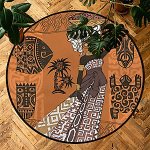 Round Area Rugs 3Ft Black Woman African Woman Modern Area Rug with Non Slip Backing Soft Carpet Kids Play Mat for Living Room Bedroom Patio Rugs, Washable