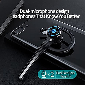 IHAO Wireless Bluetooth Earpiece Headphone Dual Noise Cancelling Mic Painless Open-Ear Handsfree Headset Stereo Sound Left/Right Changeable Earhook Earphones for Driving/Business/Gym