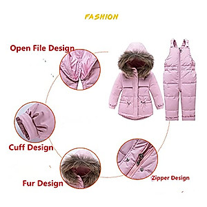 TJTJXRXR Infant and Toddler Baby Boys/Girls Snowsuit Winter Baby Clothing Set Duck Down Hooded Jacket +Bib Pants 2 Pieces Set (as1, age, 3_years, 4_years, Pink)