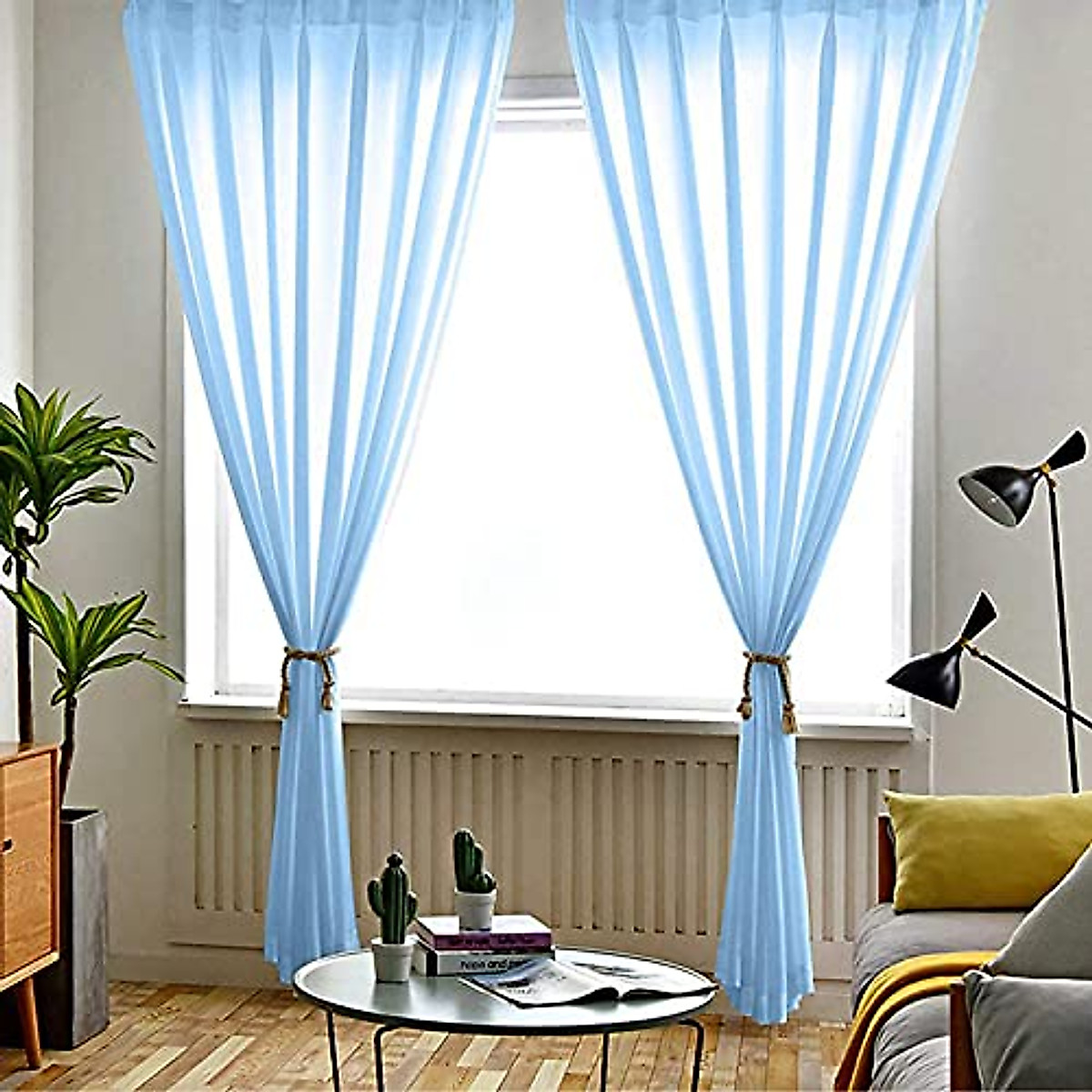 AMZLOKAE Chiffon Backdrop Curtains Baby Blue 29''x84'' Sheer Curtains 2 Panels Voile Window Curtains Tulle Backdrop Curtains for Party Light Blue Shower Curtains Chiffon Fabric for Wedding Arch