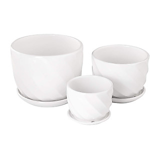 YINGERHUAN Set of 3 Ceramic Plant Pot - Flower Plant Pots Indoor with Saucers,Small to Medium Sized Round Modern Ceramic Garden Flower Pots (White)