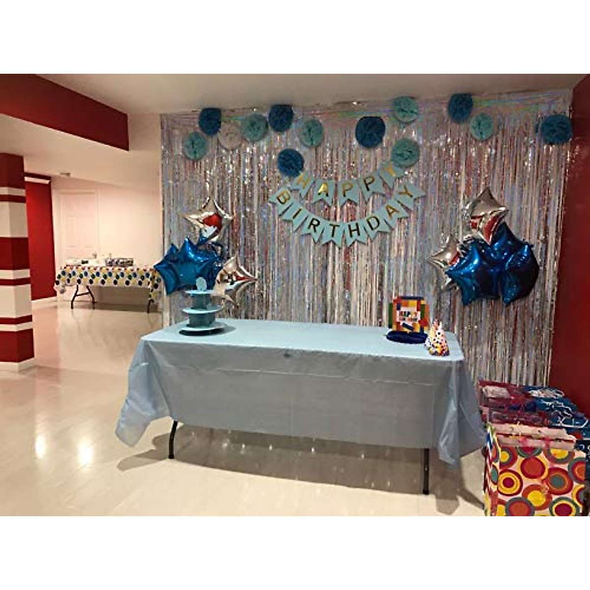 Foil Fringe Curtains Party Decorations - Melsan 3 Pack 3.2 x 8.2 ft Tinsel Curtain Party Photo Backdrop for Birthday Party Baby Shower or Graduation Decorations Silver