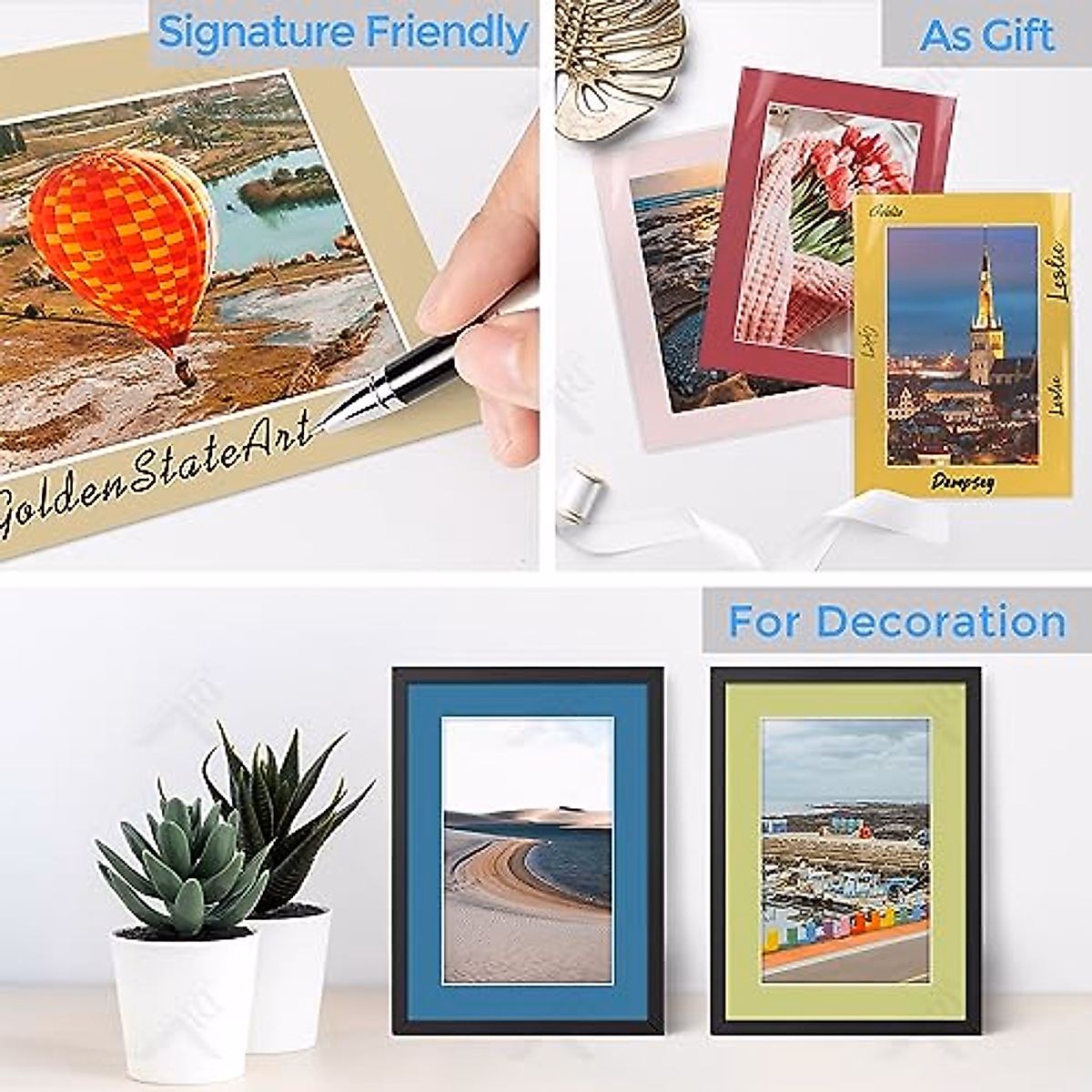 Golden State Art, Pack of 10 Mix Pre-Cut 5x7 Picture Mat for 4x6 Photo with White Core Bevel Cut Mattes Sets. Includes 10 High Premier Acid Free Bevel Cut Matts & 10 Backing Board & 10 Clear Bags