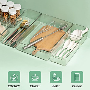 Homzing 4PCS Clear Kitchen Drawer Organizer Set, Silverware Drawer Organizer, Non-Slip Drawer Organizer Trays Dividers for Kitchen Utensils, Bathroom, Bedroom, Office, Makeup Storage