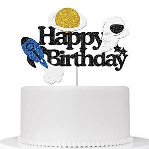 Ambishi Happy Birthday Cake Topper - Space Themed Birthday Party Decoration Supplies - Astronaut, Rocket, Planet Sign Cake Decor for Kids Boys Girls Birthday Party
