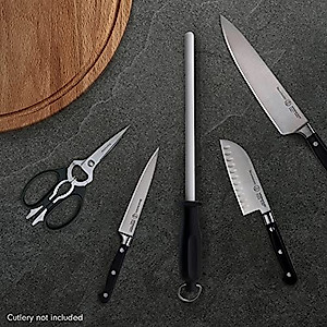 Messermeister 10” Ceramic Sharpening Rod - Knife Sharpener - Fine 1200 Grit - Break-Resistant Solid Ceramic Core, Large Sharpening Surface & Soft-Grip Handle