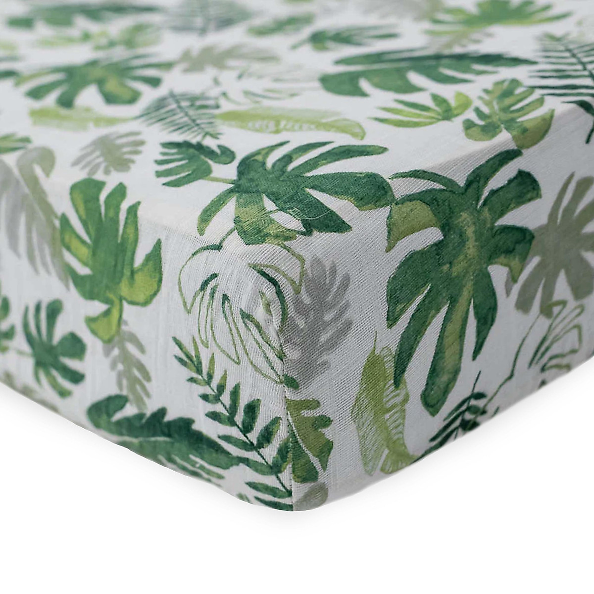 Little Unicorn Tropical Leaf Fitted Crib Sheet | 100% Cotton Muslin | Super Soft | Sized for Standard Baby Crib & Toddler Mattress | Machine Washable | 52” x 28” x 9”