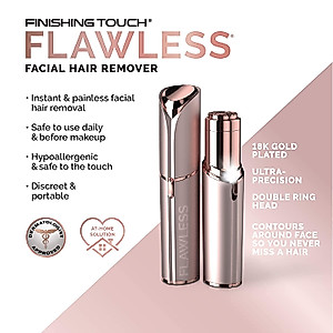 Finishing Touch Flawless Women's Painless Hair Remover, White/Rose Gold with Finishing Touch Flawless Brows Eyebrow Pencil Hair Remover and Trimmer, Purple