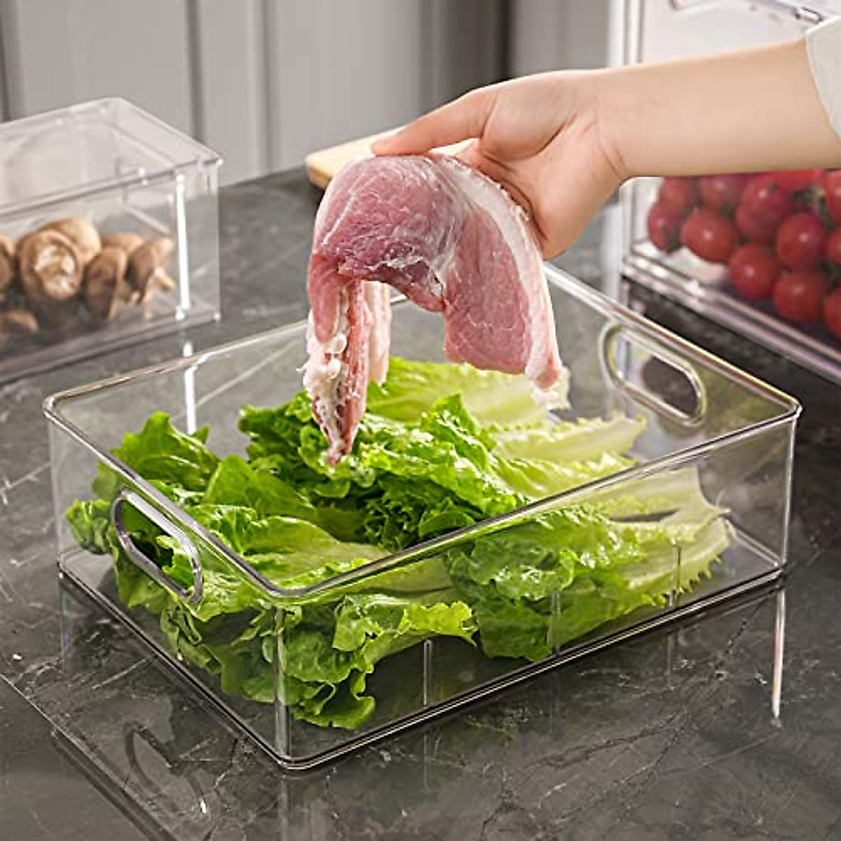 Taiuloo Refrigerator Organizer Bins with Pull-out Drawer, Clear Stackable Fridge Drawer Organizer Set, BPA-free Large Food Storage Containers for Freezer, Cabinet, Kitchen, Pantry Organization