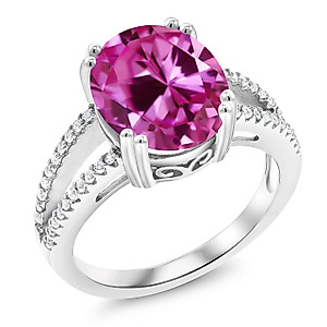 Gem Stone King 925 Sterling Silver Pink Created Sapphire Ring For Women (6.48 Cttw, Oval 12X10MM, Gemstone September Birthstone, Available In Size 5, 6, 7, 8, 9)