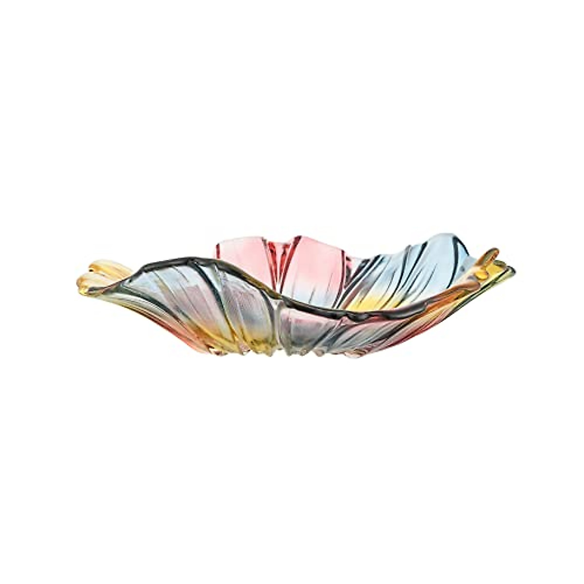 YITONGDA Tabletop Crystal Glass Fruit Plates Bowlfor Dessert Plate Cake Plate Glass Colorful Candy Snack Bowl,Art Glass Bowl Flower-shaped Design ，11 inch Diameter (Muti-color)