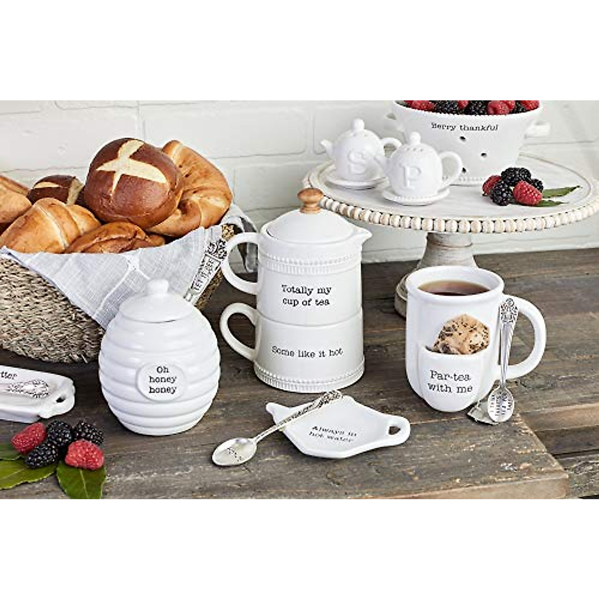 Mud Pie Honey Pot Serving Set, 4x3, White