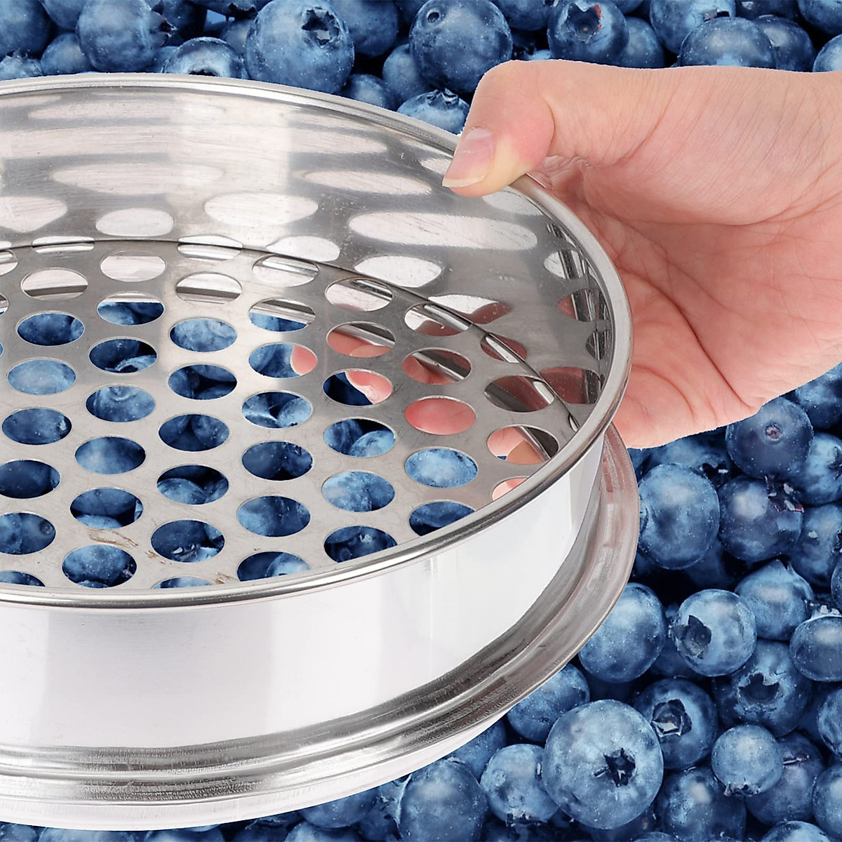 Veemoon Round Hole Sieve Stainless Steel Soil Sieve Kitchen Food Bean Sifter Sand Sifter Sand Sifter Riddle Gardening Mesh Filter Blueberry Sieve for Home Kitchen Garden Use