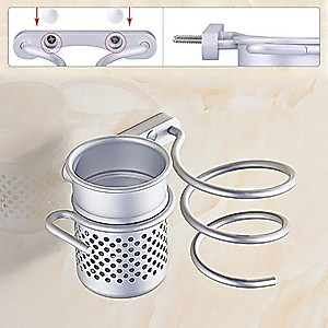 Yosoo Aluminum Multifunctional Bathroom Organizer Collection Storage Rack/Spiral & Hair Dryer Holder Stand & Canister & Towel Hooks Wall-Mounted (Hair Dryer & Straightener Holder)