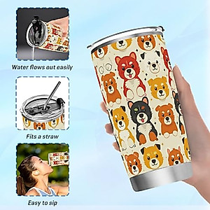 sanluoli Cute Retro Dogs Stainless Steel vacuum insulated water bottle with Straw Leak Resistant Flip coffee travel mug 20oz reusable vacuum insulated tumbler with lid 20 OZ
