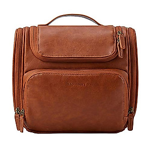 BAGSMART Hanging Toiletry Bag, Water-resistant Leather Dopp Kit, Large Travel Organizer for Full Sized Container, Brown