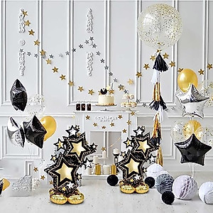 Black Gold Star Balloons, 2 Pcs Standing Foil Star Balloon, 32 Inch Thickened Large Mylar Star Balloons for Birthday Party Graduation Baby Shower Anniversary Engagement Bachelorette Decorations
