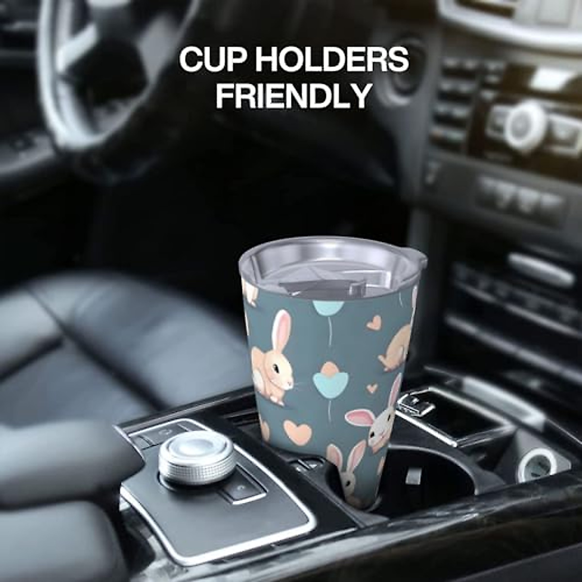 WXZYFP Car cup (single silver rim), can use a straw or drink directly, easy to use.Cartoon cute bunny