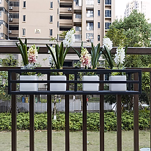 RZGY Iron Hanging Flower Rack Basket Shelf with Hooks, 31.5 inch Flower Pot Stand Rack Patio Railing Shelf for Balcony Decor, Outdoor Garden Balcony Fence - Black