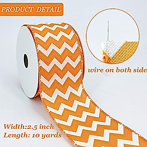 Leecogo Easter Ribbon Wired,2 1/2”x10 Yard,Orange Waves Ribbon for Easter, Christmas, Wreath, Spring, Summer, Wedding, Baby Shower, Birthday